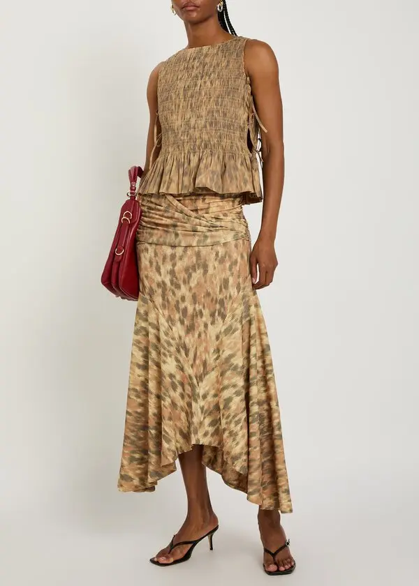 GANNI Printed Asymmetric Midi Skirt
