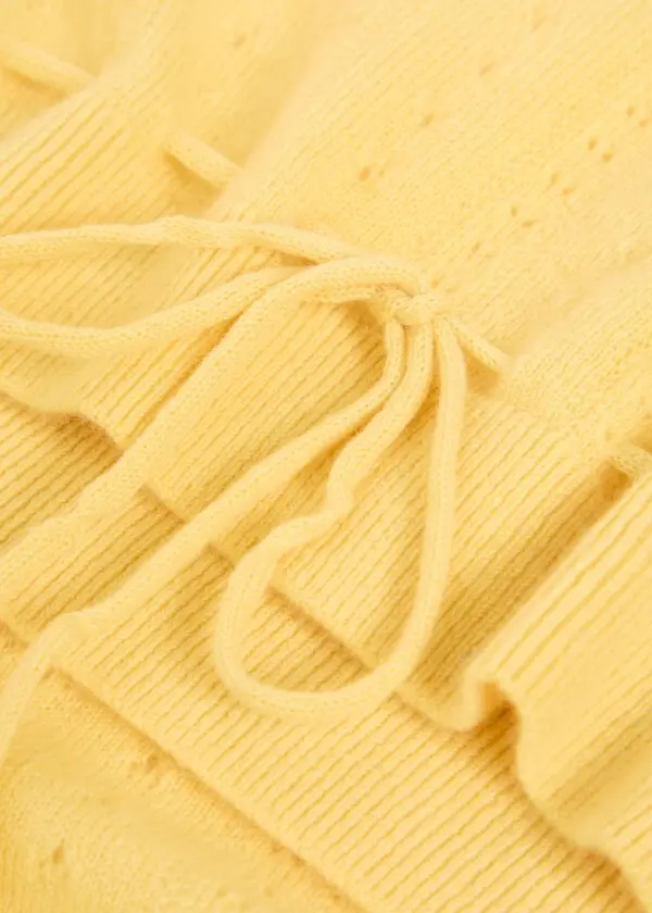 FRAME Pointelle Cashmere Puff Sleeve Top With Drawstring Hem - Yellow
