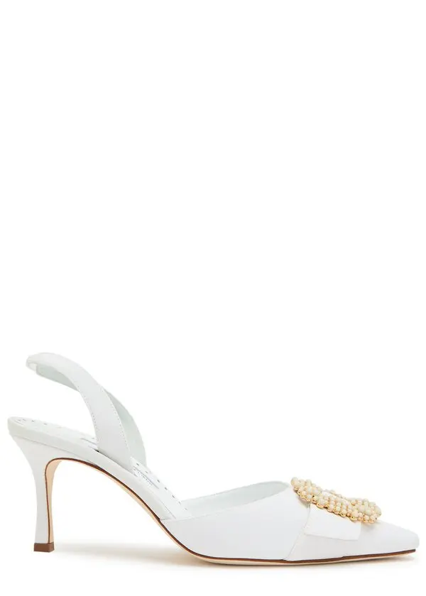 Manolo Blahnik Gibsli 70 Embellished Crepe Slingback Pumps - Ivory
