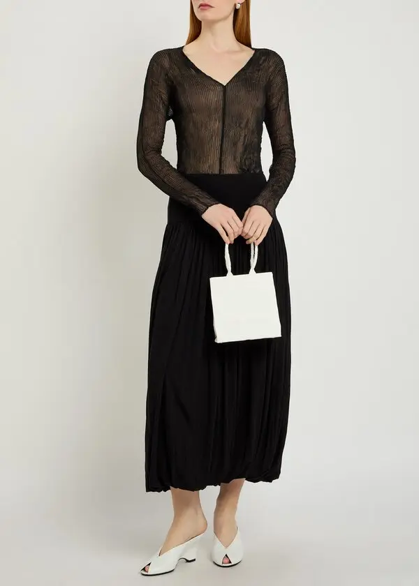 Issey Miyake Semi-sheer Pleated V-neck Top - Black
