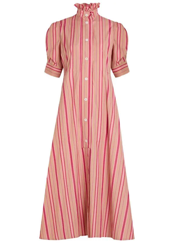 Thierry Colson Venetia Striped Cotton Midi Shirt Dress - Pink