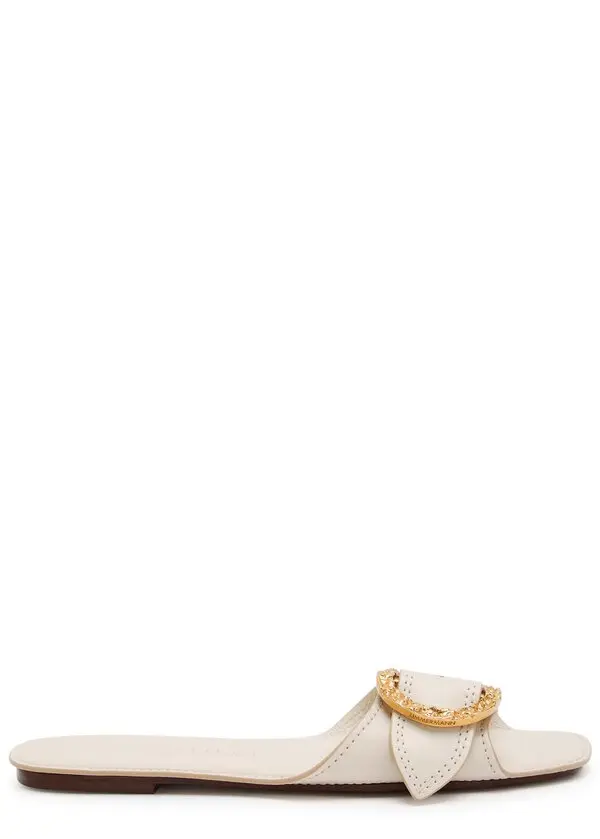 Zimmermann Solena Leather Sliders With Textured Hardware - Off White