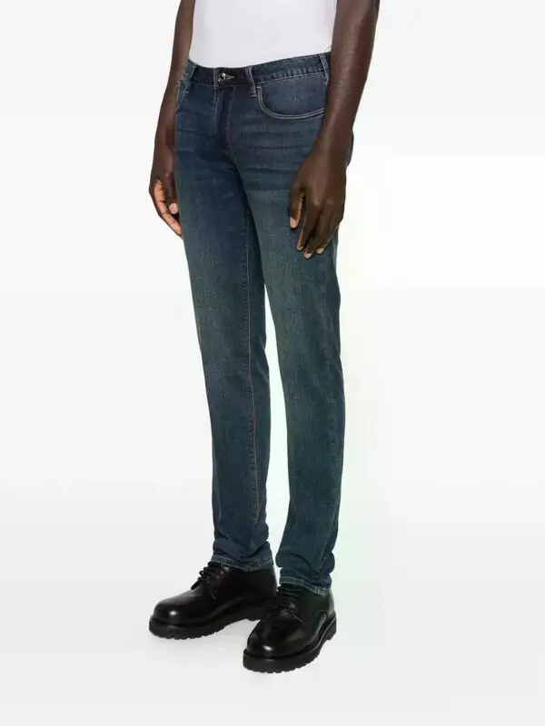 Emporio Armani Faded Effect Logo Plaque Jeans