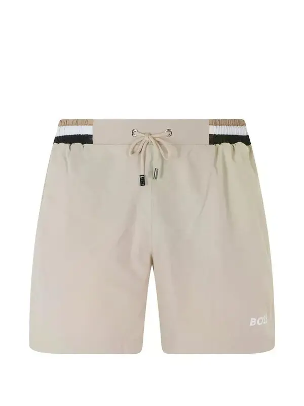 BOSS Logo Print Drawstring Swim Shorts - Neutrals