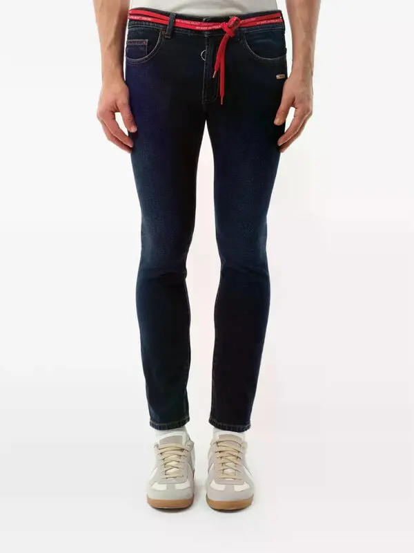 Off-White Skinny Fit Jeans With Red Drawstring Detail
