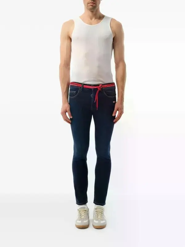 Off-White Skinny Fit Jeans With Red Drawstring Detail
