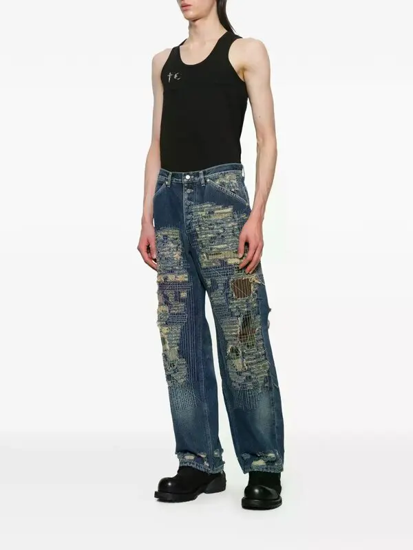THUG CLUB Distressed Wide-leg Denim Jeans