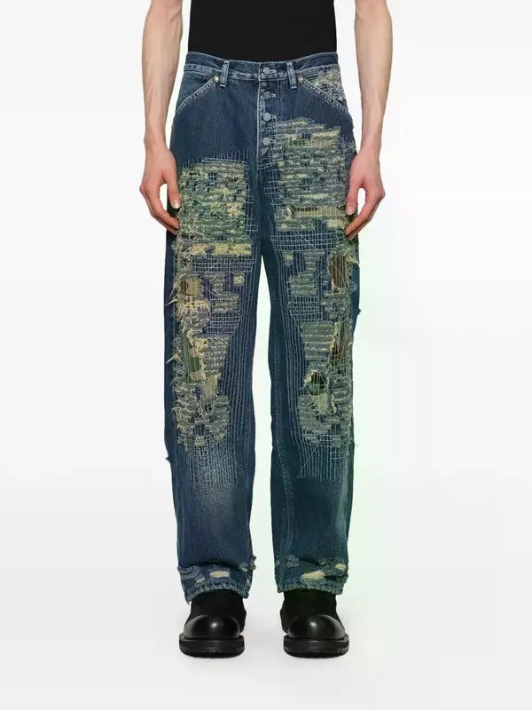 THUG CLUB Distressed Wide-leg Denim Jeans