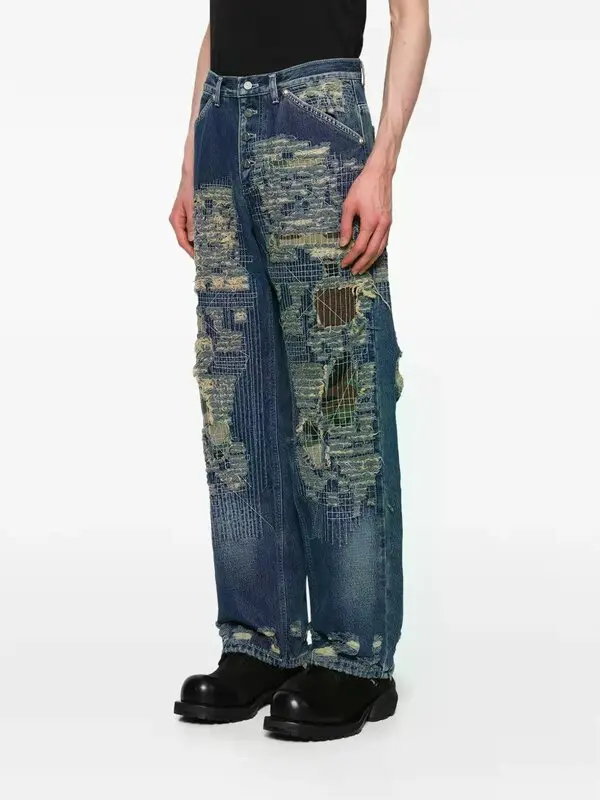 THUG CLUB Distressed Wide-leg Denim Jeans