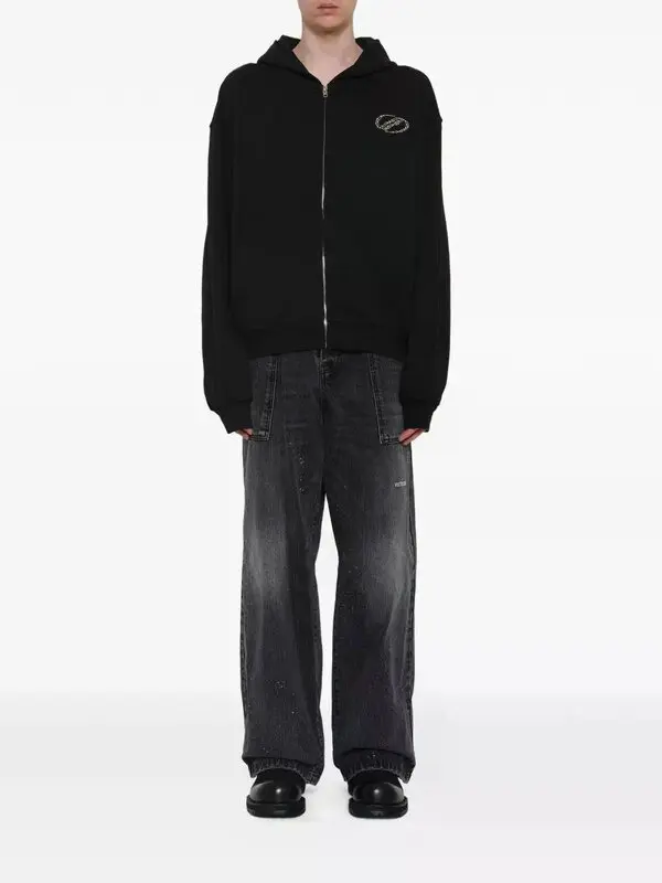 We11Done Rhinestone Logo Zip-up Hoodie