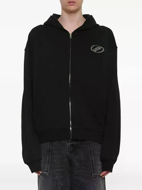 We11Done Rhinestone Logo Zip-up Hoodie