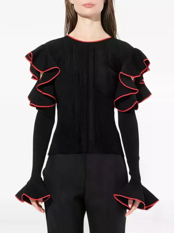 Alexander McQueen Ribbed Ruffled Sleeve Sweater