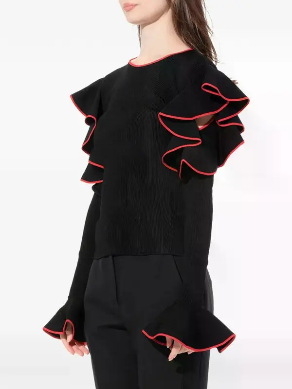 Alexander McQueen Ribbed Ruffled Sleeve Sweater
