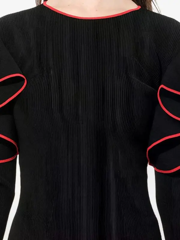 Alexander McQueen Ribbed Ruffled Sleeve Sweater