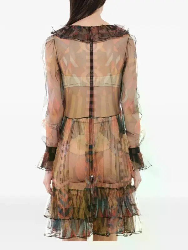 Givenchy Ruffled Geometric Print Sheer Dress