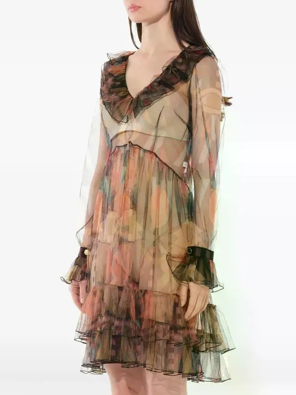 Givenchy Ruffled Geometric Print Sheer Dress