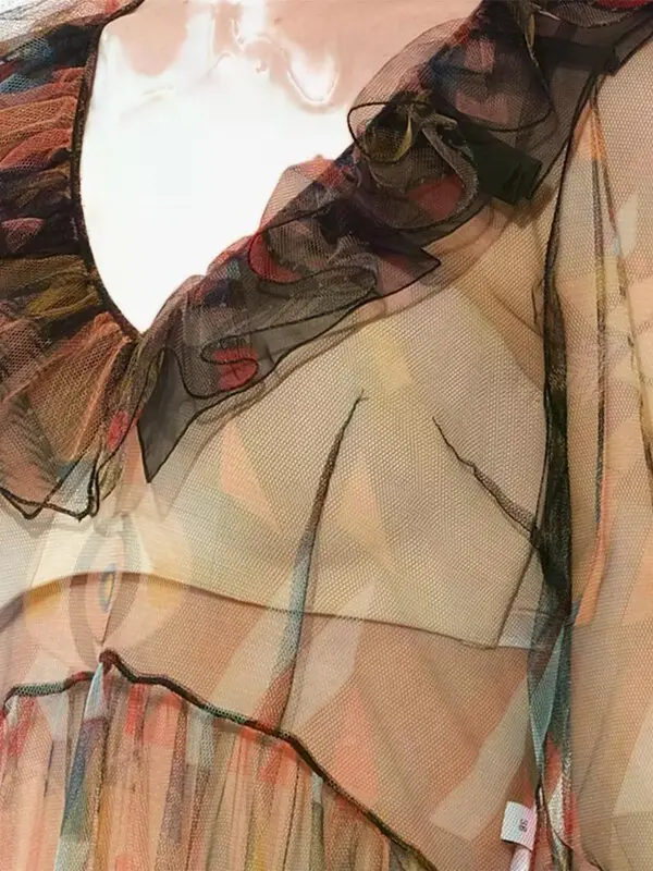 Givenchy Ruffled Geometric Print Sheer Dress