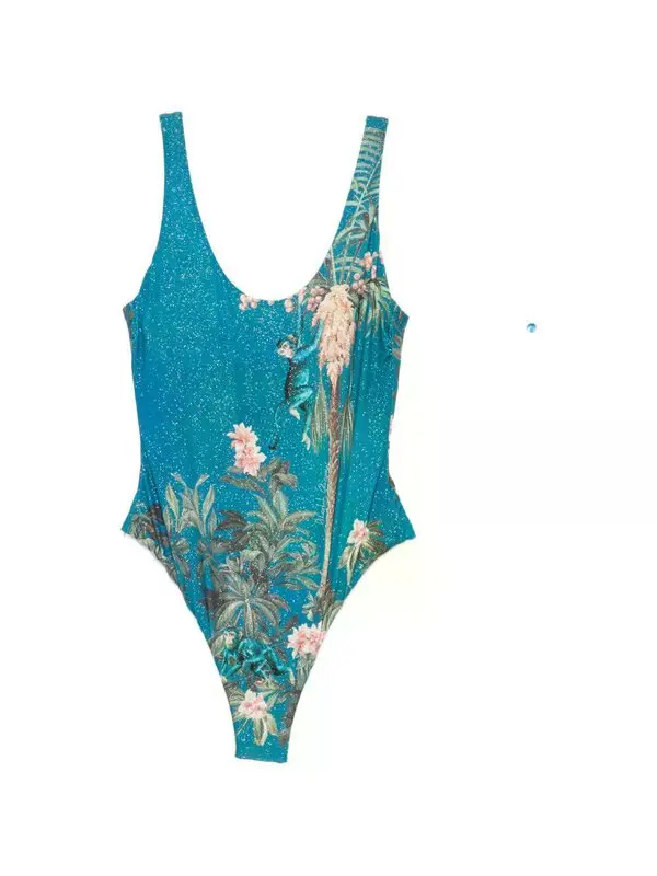 MAZZEI Glitter Effect Tropical Print Scoop Neck Swimsuit