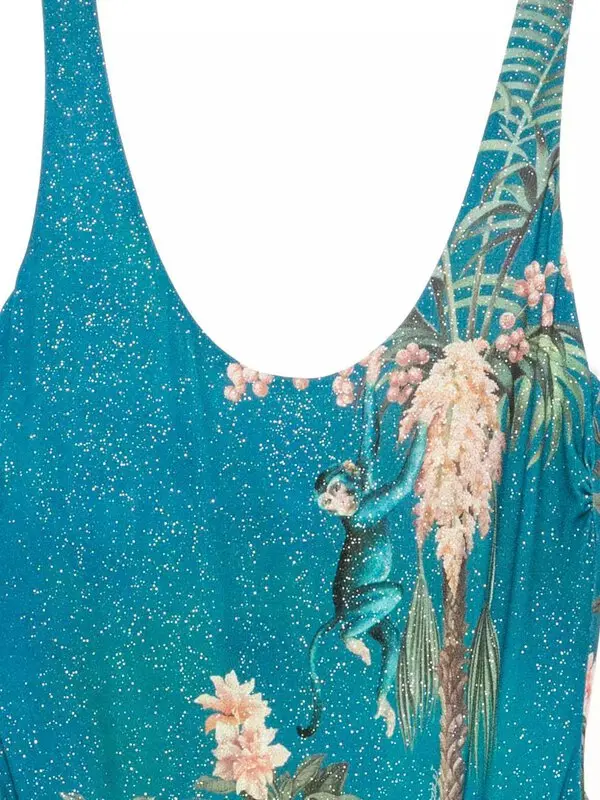 MAZZEI Glitter Effect Tropical Print Scoop Neck Swimsuit