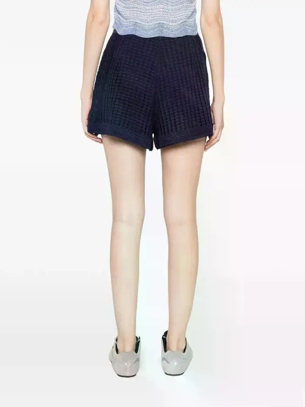 Sandro High-waisted Crochet Knit Shorts With Denim Trim - Blue