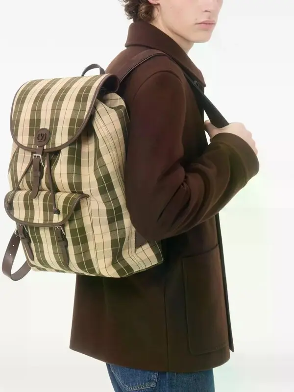 Valentino Garavani Antibes Backpack In Check Fabric - Neutrals