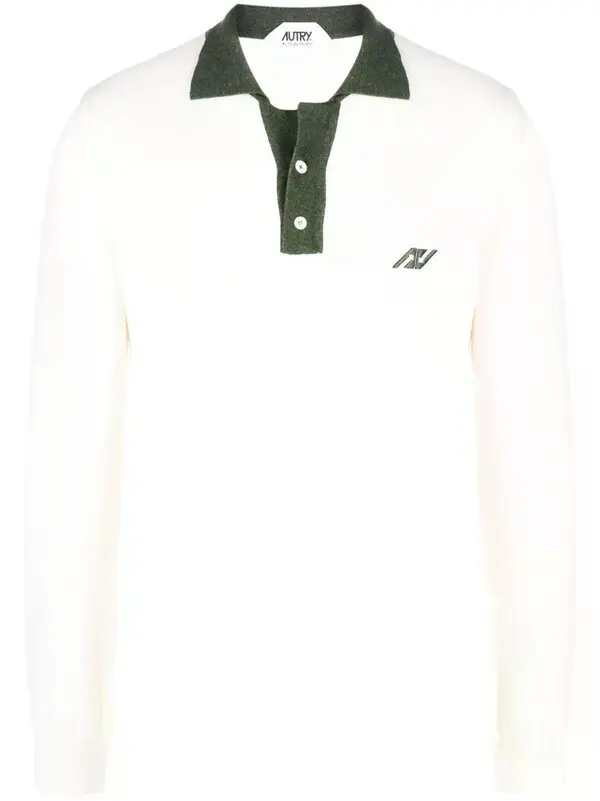 AUTRY Logo-embroidered Contrast-collar Polo Shirt