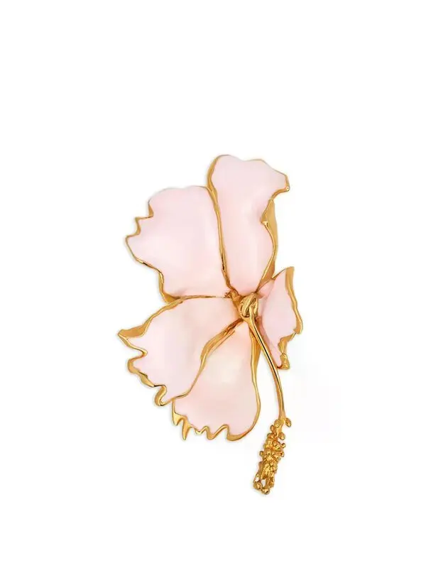Oscar De La Renta Enamel Folded Hibiscus Clip-on Earrings - Gold