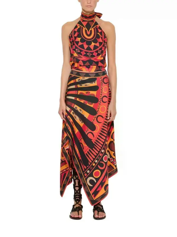Emilio Pucci Geometric Print Halterneck Silk Top