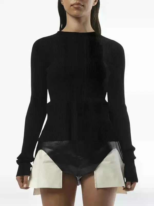 Rick Owens Ribbed Knit Crew Neck Sweater