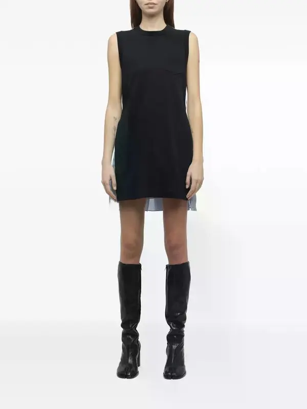 Sacai Paneled Sleeveless Crewneck Dress With Chest Pocket - Blue