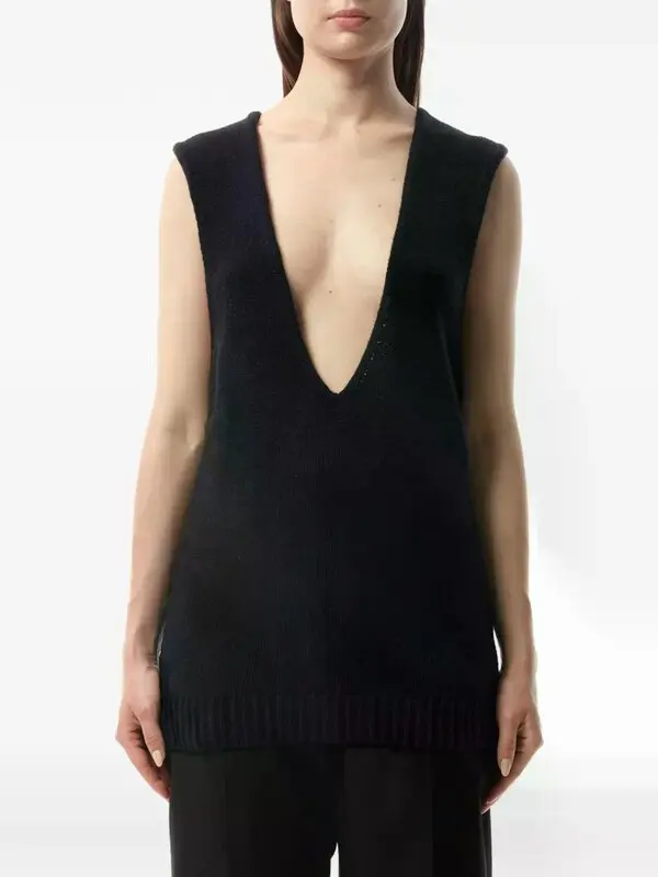 LANVIN Plunge V-neck Ribbed-trim Sweater - Black
