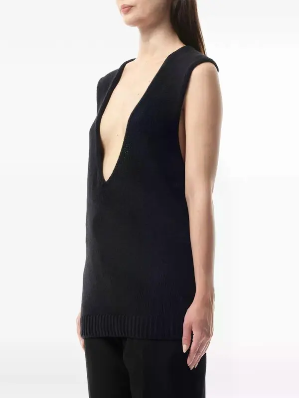 LANVIN Plunge V-neck Ribbed-trim Sweater - Black