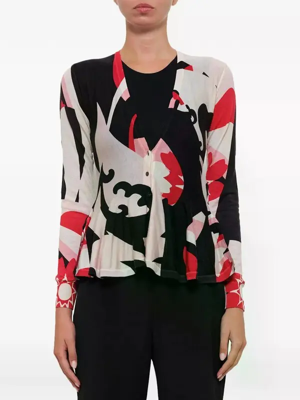 Alexander McQueen Abstract Print Peplum Cardigan - Neutrals