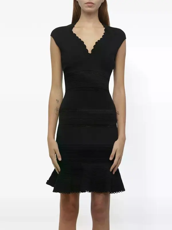 Alexander McQueen V-neck Mini Dress With Cap Sleeves And Peplum Hem