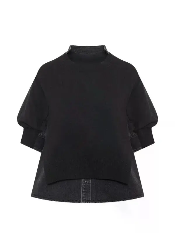 Sacai Paneled Crew Neck Sweater - Grey