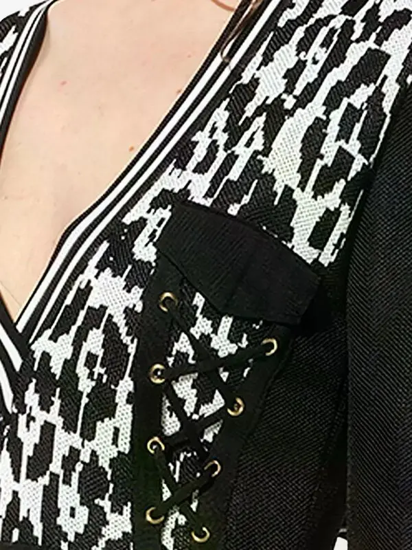 Balmain Leopard Print Lace-up V-neck Dress