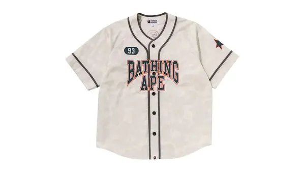 A BATHING APE Solid Camo Logo Baseball Short Sleeve Shirt