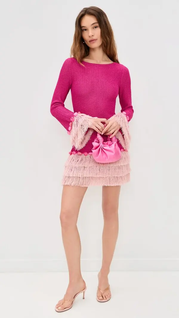THE WOLF GANG Casilda Mini Dress With Metallic Accents And Fringe