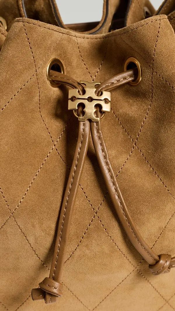 Tory Burch Charlie Quilted Suede Drawstring Shoulder Bag