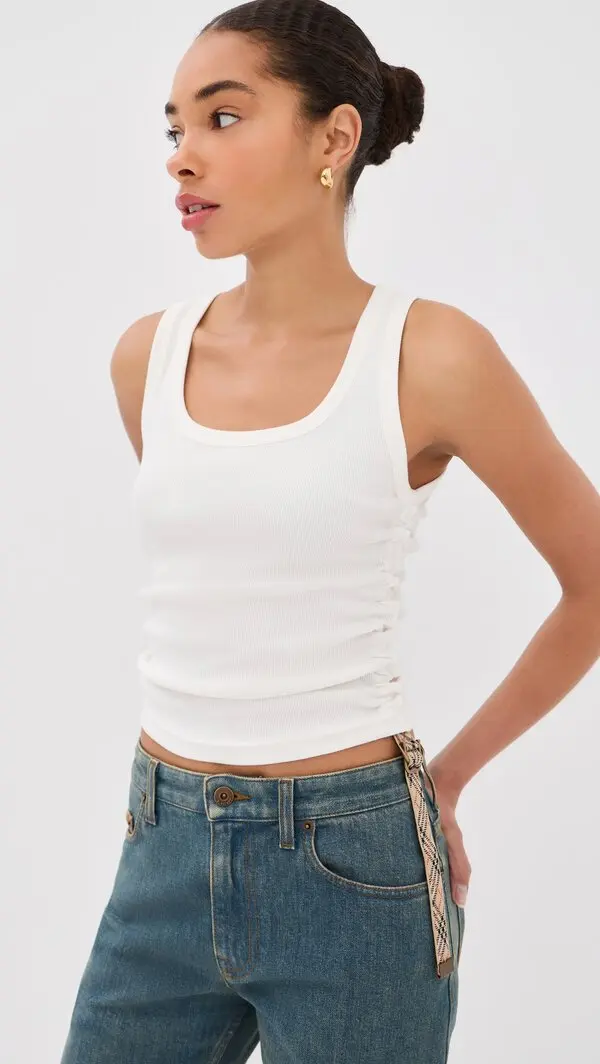 Burberry Ribbed Ruched Tank - Chalk