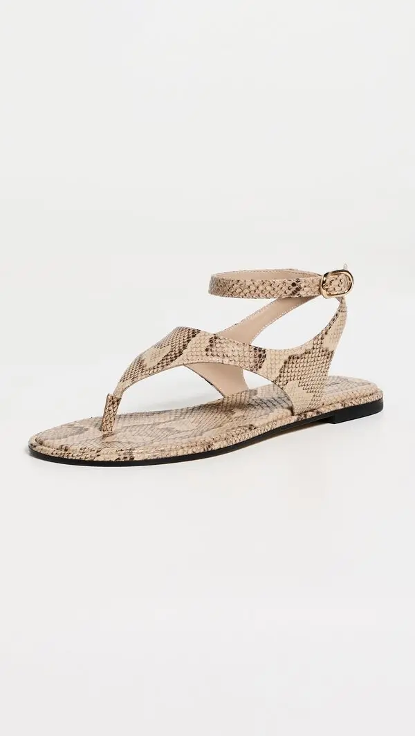 STUART WEITZMAN Marley Snake-embossed Goatskin Sandals - Adobe