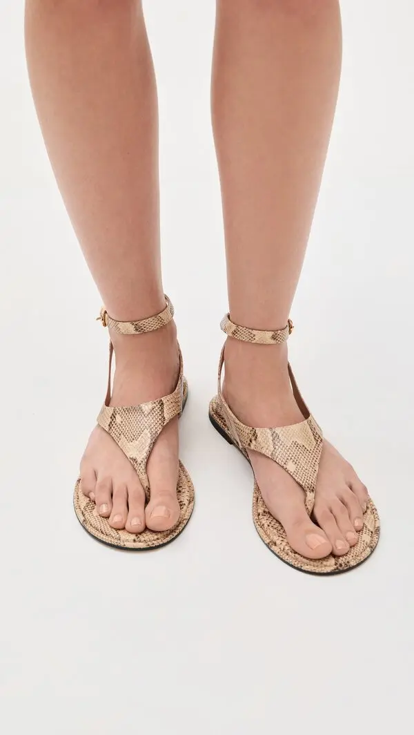 STUART WEITZMAN Marley Snake-embossed Goatskin Sandals - Adobe