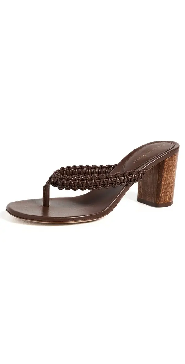 GIANVITO ROSSI Braided Nappa Thong Block Heel Sandals
