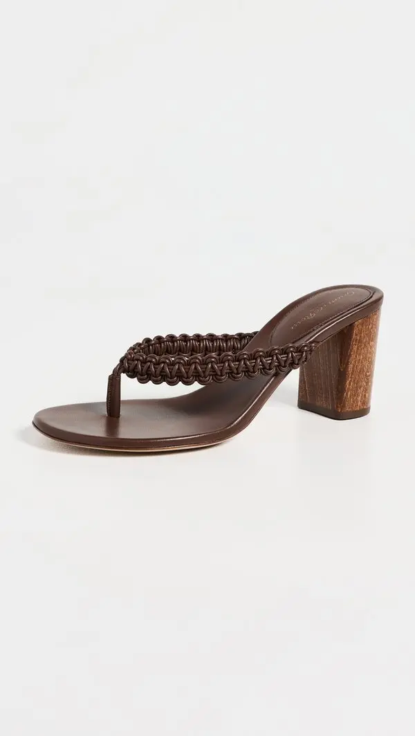GIANVITO ROSSI Braided Nappa Thong Block Heel Sandals