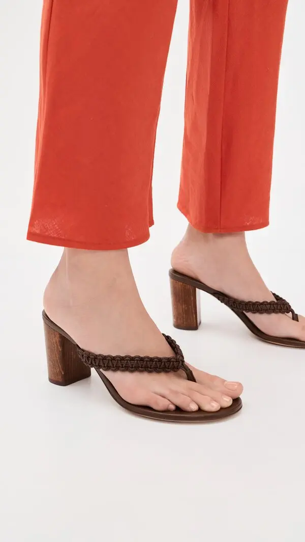 GIANVITO ROSSI Braided Nappa Thong Block Heel Sandals