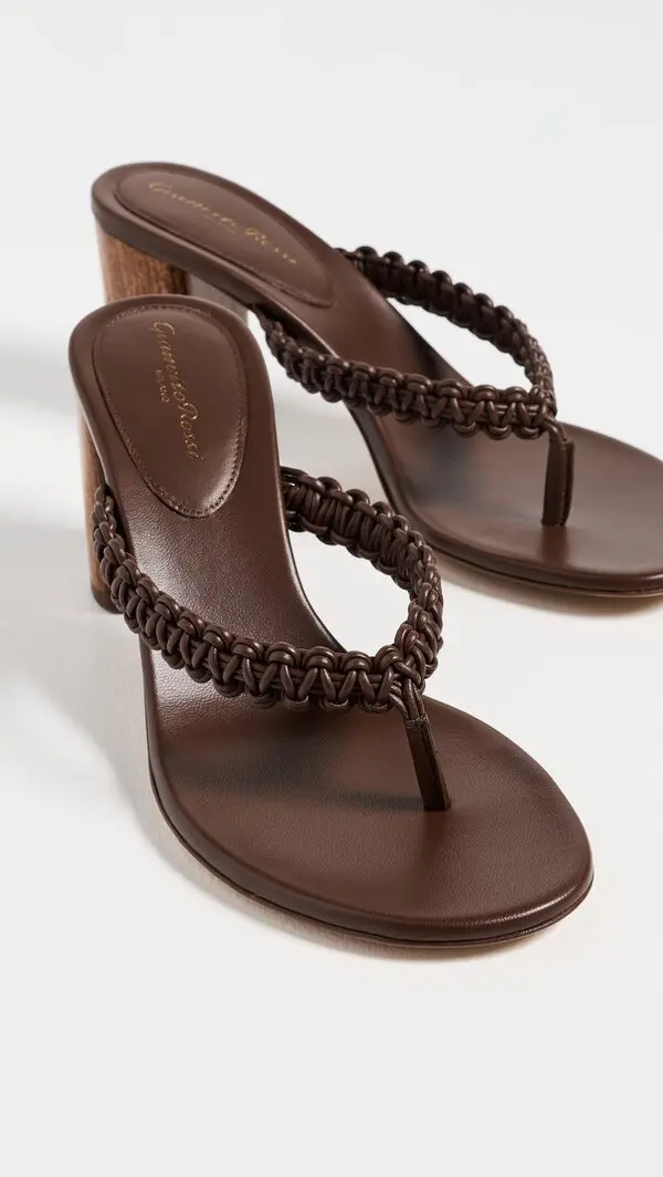 GIANVITO ROSSI Braided Nappa Thong Block Heel Sandals