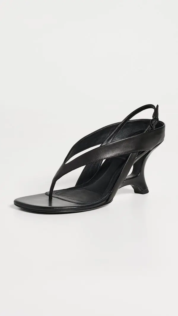 Simkhai Darya Leather Wedge Thong Sandals - Black
