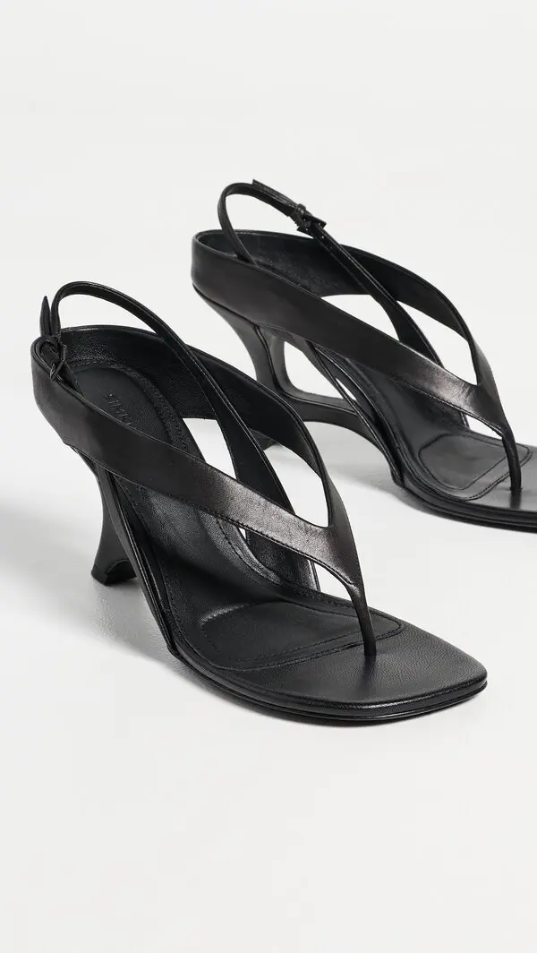 Simkhai Darya Leather Wedge Thong Sandals - Black
