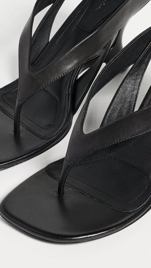 Simkhai Darya Leather Wedge Thong Sandals - Black
