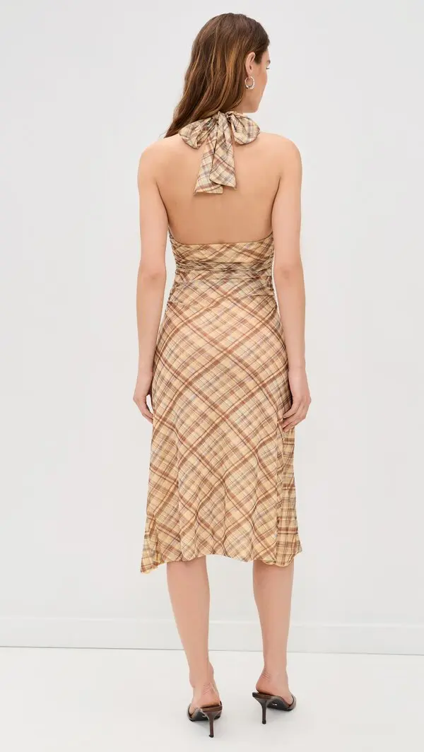 MADISON THE LABEL Agnes Plaid Ruched Halterneck Midi Dress